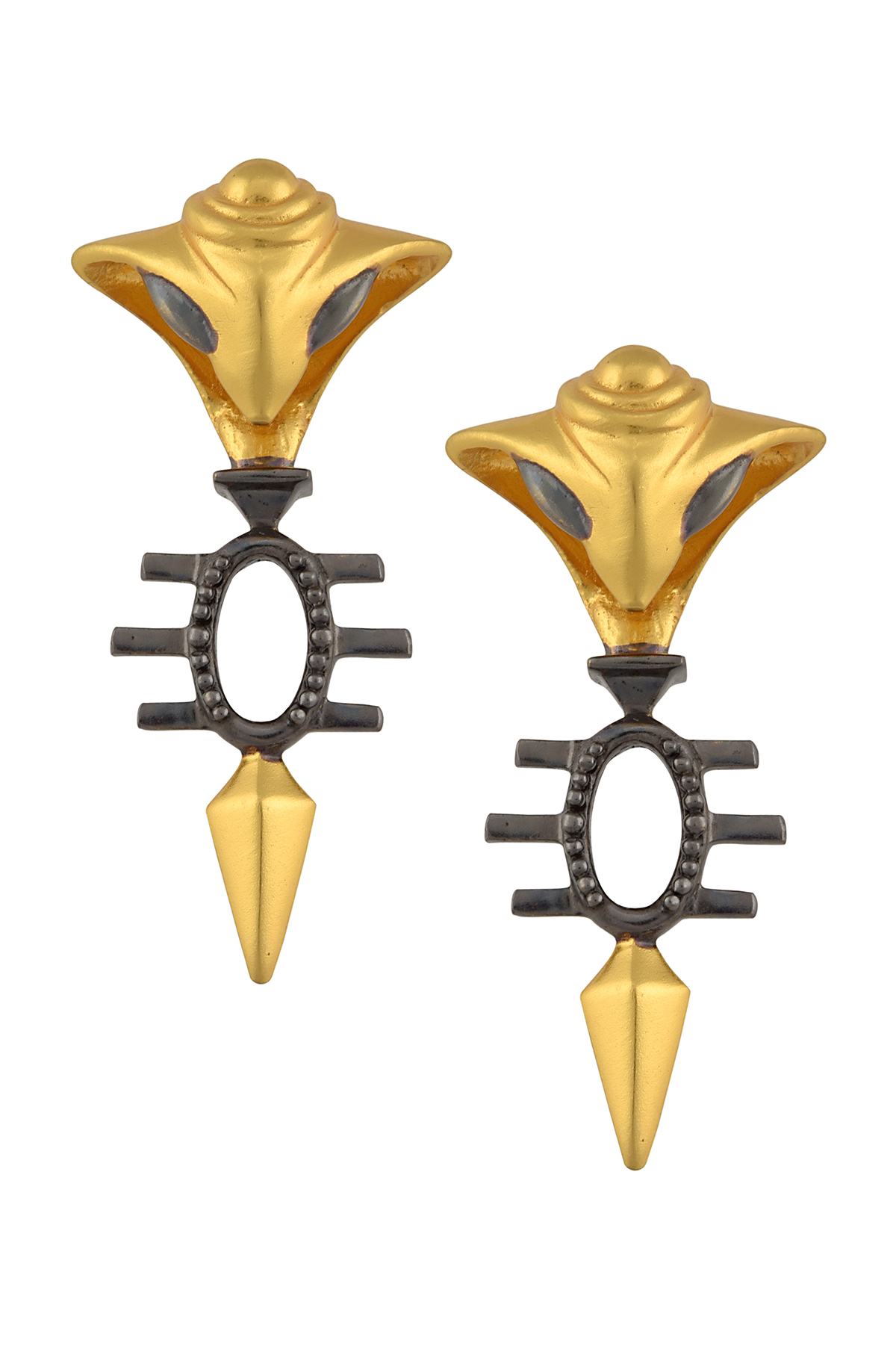 Dual Tone Third Eye Serpent Shiva Earrings