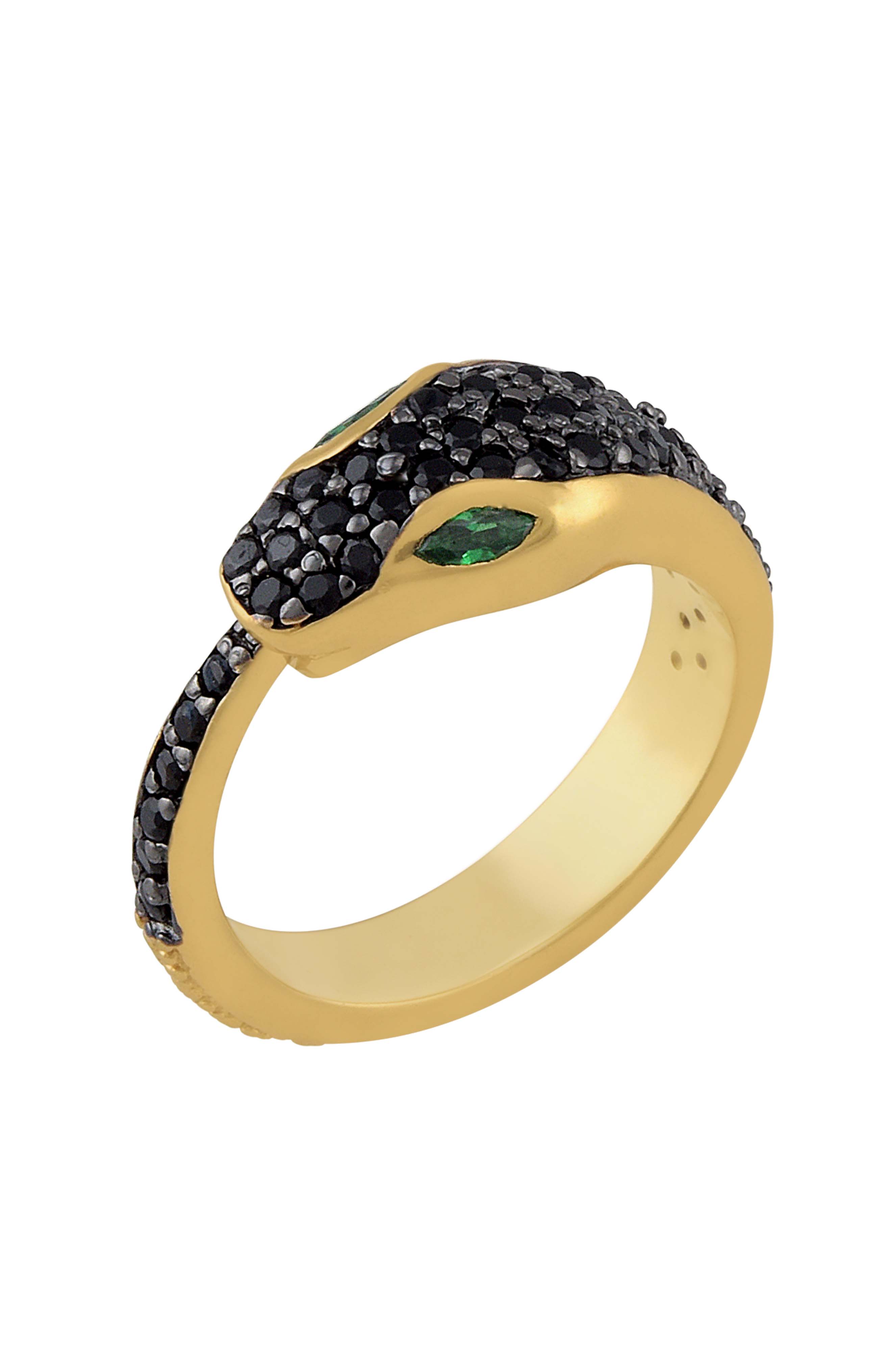 Gold Plated Black Shimmering Snake Ring