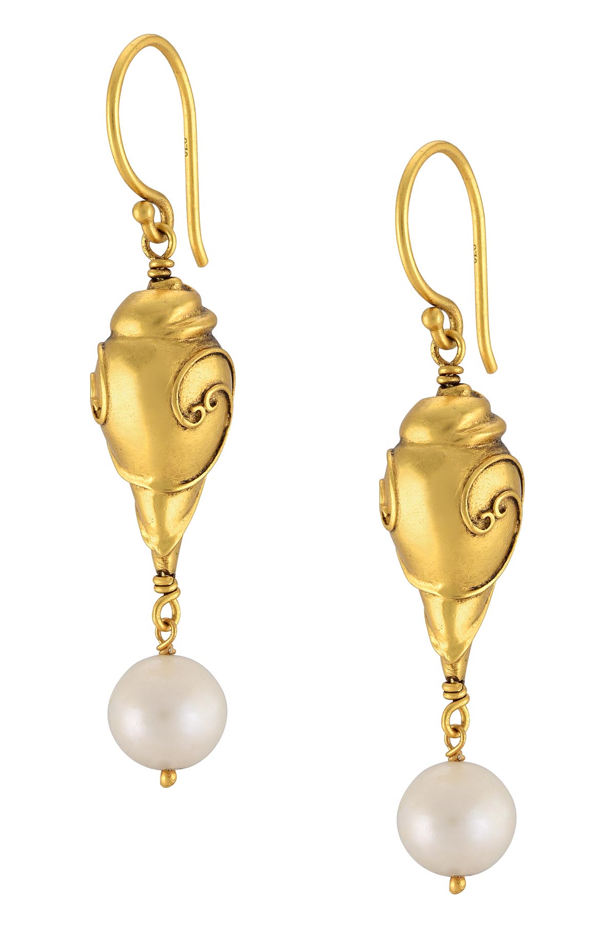 Silver Gold Plated Conch Shell Pearl Drop Hook Earrings