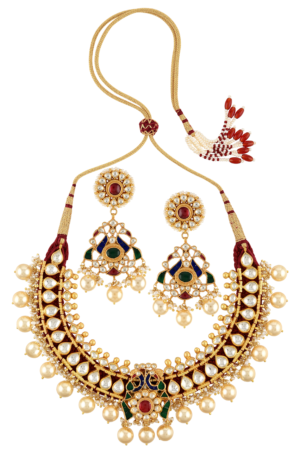 Silver Mayuri Jadau Necklace Earrings Set