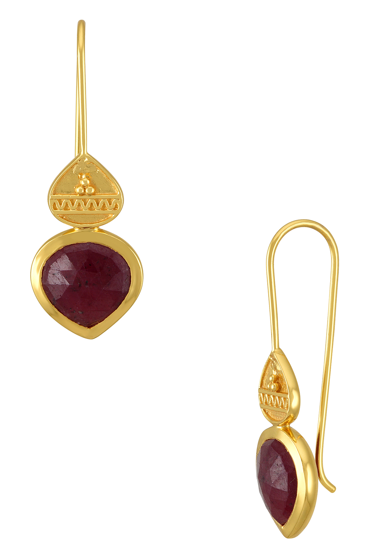 Gold Plated Silver Ruby Hook Earrings